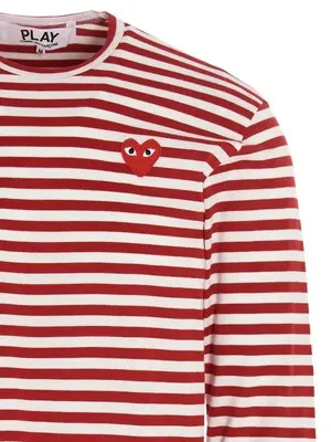 Play Comme Des Garcon Heart Striped Cotton T-shirt - Red