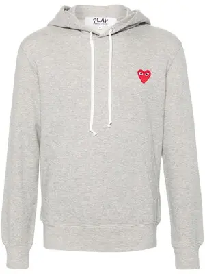Play Comme Des Garcon Emblem Heart Cotton Hoodie - Grey