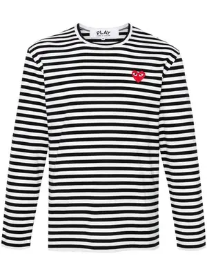 Play Comme Des Garcon Red Heart Striped T-shirt - Black