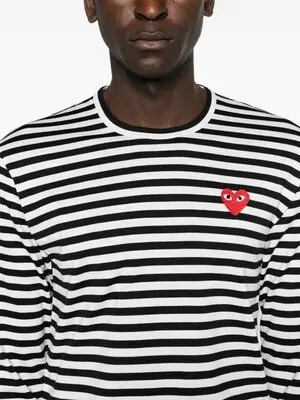 Play Comme Des Garcon Red Heart Striped T-shirt - Black