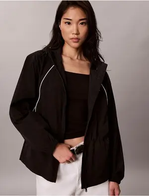 Calvin Klein Lightweight Cinch Waist Windbreaker Jacket - Black