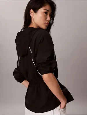 Calvin Klein Lightweight Cinch Waist Windbreaker Jacket - Black