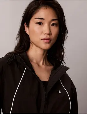 Calvin Klein Lightweight Cinch Waist Windbreaker Jacket - Black