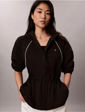 Calvin Klein Lightweight Cinch Waist Windbreaker Jacket - Black