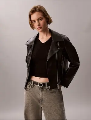 Calvin Klein Faux Leather Biker Jacket - Black