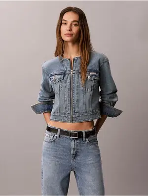 Calvin Klein Collarless Cropped Trucker Jacket - Light Range