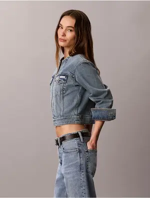 Calvin Klein Collarless Cropped Trucker Jacket