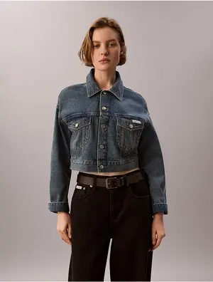 Calvin Klein Cropped Denim Trucker Jacket - Fulton Blue