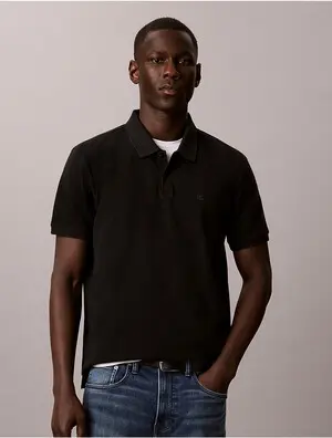 Calvin Klein Pique Garment-dyed Polo Shirt - Black