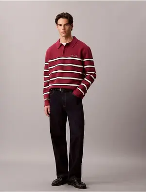 Calvin Klein Cotton Stretch Stripe Polo Sweater - Rhododendron