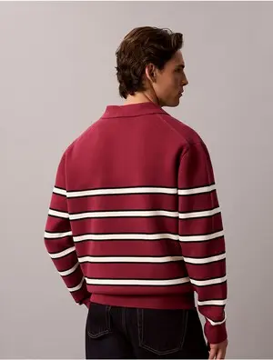 Calvin Klein Cotton Stretch Stripe Polo Sweater - Rhododendron