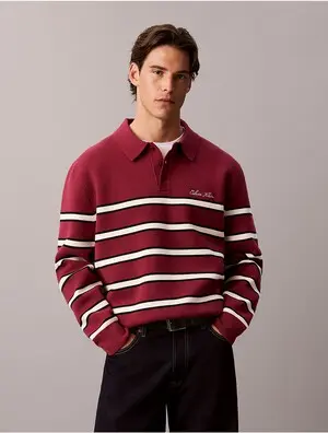 Calvin Klein Cotton Stretch Stripe Polo Sweater - Rhododendron