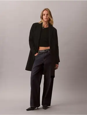 Calvin Klein Tailored Wool Blend Single Breasted Coat - Black