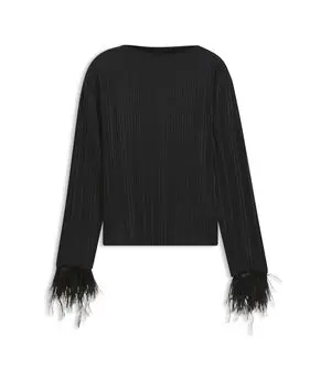 BOSS Slim-fit Mock-neck Top With Feather Details - Black