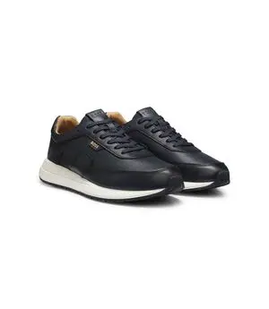 BOSS Brushed Leather Sneakers With Eva-rubber Sole - Dark Blue