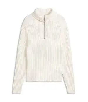 Hugo Relaxed-fit Sweater In Ribbed Cotton With Zipper Neck - White
