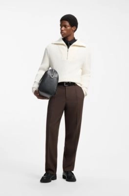 Hugo Relaxed-fit Sweater In Ribbed Cotton With Zipper Neck