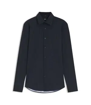BOSS Slim-fit Shirt In Printed Performance-stretch Jersey - Dark Blue