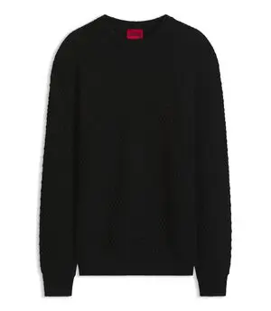 Hugo Textured Cotton Sweater With Tonal Logo - Black