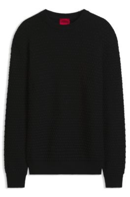 Hugo Textured Cotton Sweater With Tonal Logo