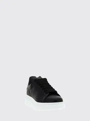Alexander McQueen Oversize Calf Leather Sneakers With Contrasting Heel And Laminated Logo - Black