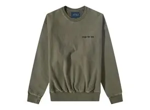 AWAKE Pigment Dyed Embroidered Crewneck Sweatshirt - Moss