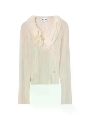 GANNI Top In Ribbed Merino - Neutrals