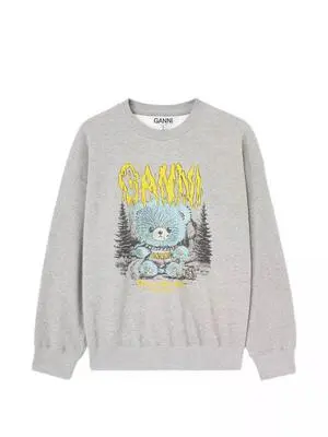 GANNI Crewneck Sweatshirt With Forest Teddy - Grey