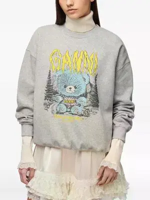 GANNI Crewneck Sweatshirt With Forest Teddy - Grey