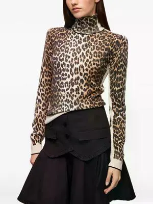 GANNI Leopard-print Turtleneck Top