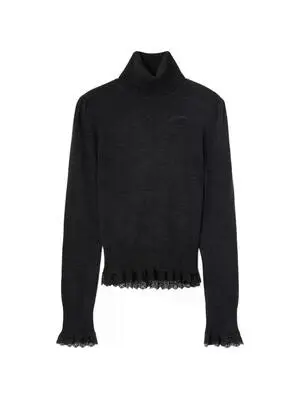 GANNI Turtleneck Sweater In Lace Merino - Grey