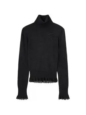 GANNI Merino Wool Lace-trim Turtleneck Sweater