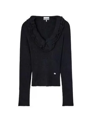 GANNI Top In Ribbed Merino - Grey