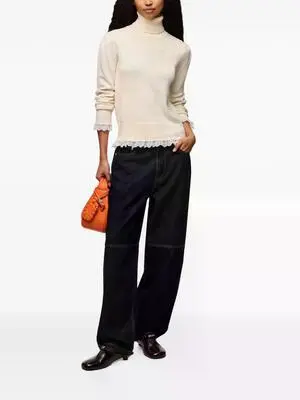 GANNI Turtleneck In Lace Merino - Neutrals