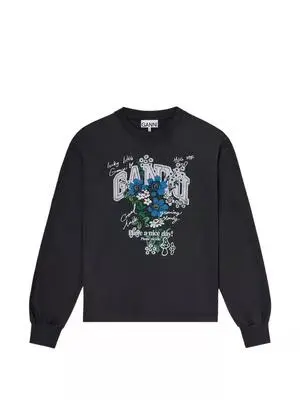 GANNI Floral-print Long-sleeve T-shirt - Black
