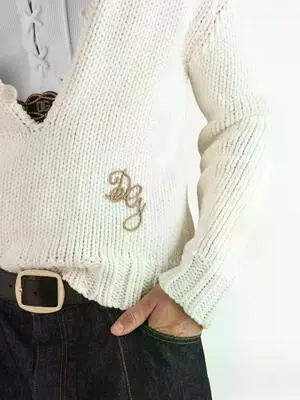 Dolce & Gabbana Smooth-knit Pullover With Logo - Neutrals