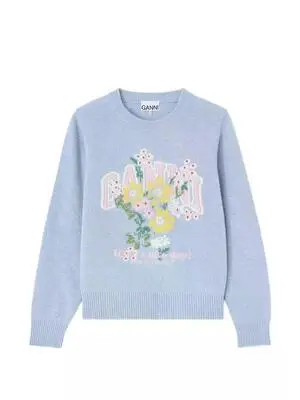 GANNI Jumper With Flowers - Blue