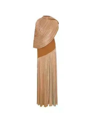 V:PM ATELIER Dusty Pleated Cape-effect Maxi Dress - Brown