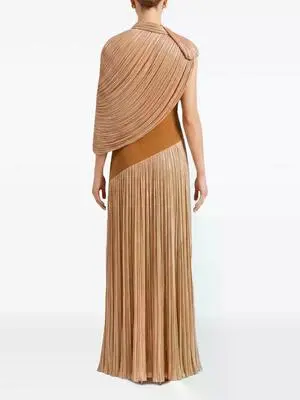 V:PM ATELIER Pleated Cape-effect Maxi Dress - Brown
