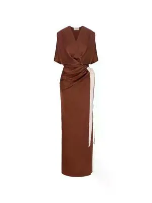 V:PM ATELIER Samantha Draped Knot Maxi Dress - Brown