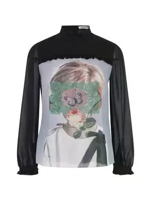 Undercover Graphic-print Ruffled Blouse - Black