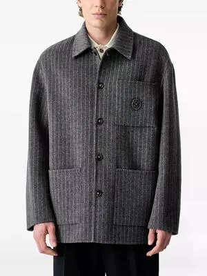 Drole De Monsieur Pinstripe-pattern Logo-embroidered Shirt Jacket - Grey