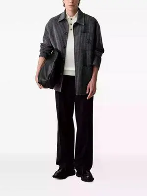 Drole De Monsieur Pinstripe-pattern Logo-embroidered Shirt Jacket