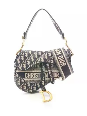 Dior 2000-2026 Oblique Embroidered Canvas Saddle Bag Shoulder Bag - Blue