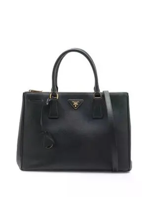 Prada 2010-2026 Medium Saffiano Lux Galleria Double Zip Tote Satchel - Black