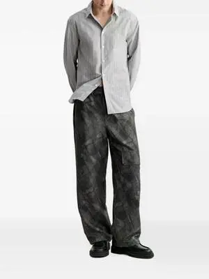Maison Kitsuné Vertical-stripe Logo-embroidered Shirt - Grey