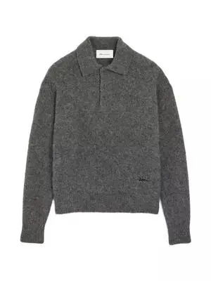 AMI Paris Wool And Alpaca Polo With Embroidery - Grey