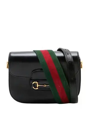 Gucci 2016-2026 Small Calfskin Web Horsebit 1955 Crossbody Bag - Black
