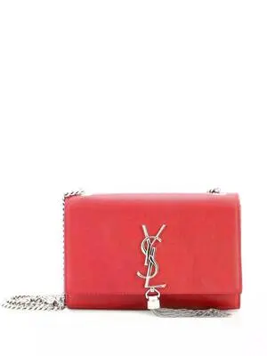 Saint Laurent Classic Monogram Tassel Grainy Leather Small Crossbody Bag - Red