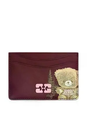 GANNI Bou Card Holder With Forest Teddy - Red